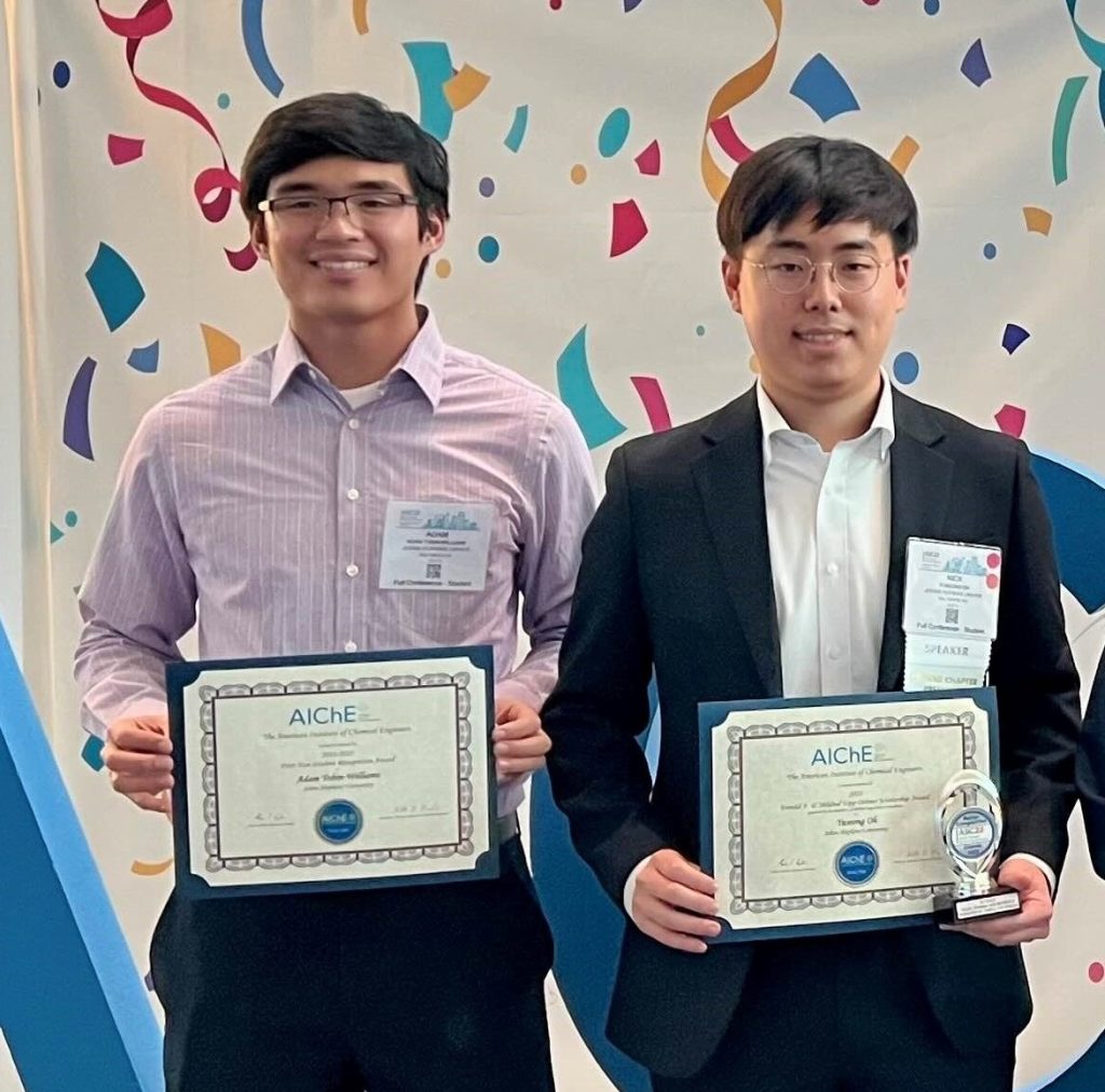 JHU AIChE student chapter takes home awards from annual conference - Department of Chemical and ...